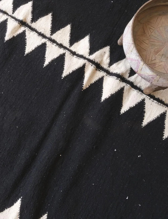 Black Kilim Moroccan Rug –9.9 x 6.6 ft (303 x 203 cm) | Handmade Wool ...