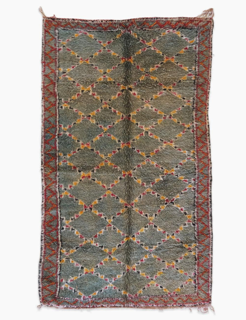 Collectible Moroccan Rug – Emerald Green Wool with Diamond Pattern ...