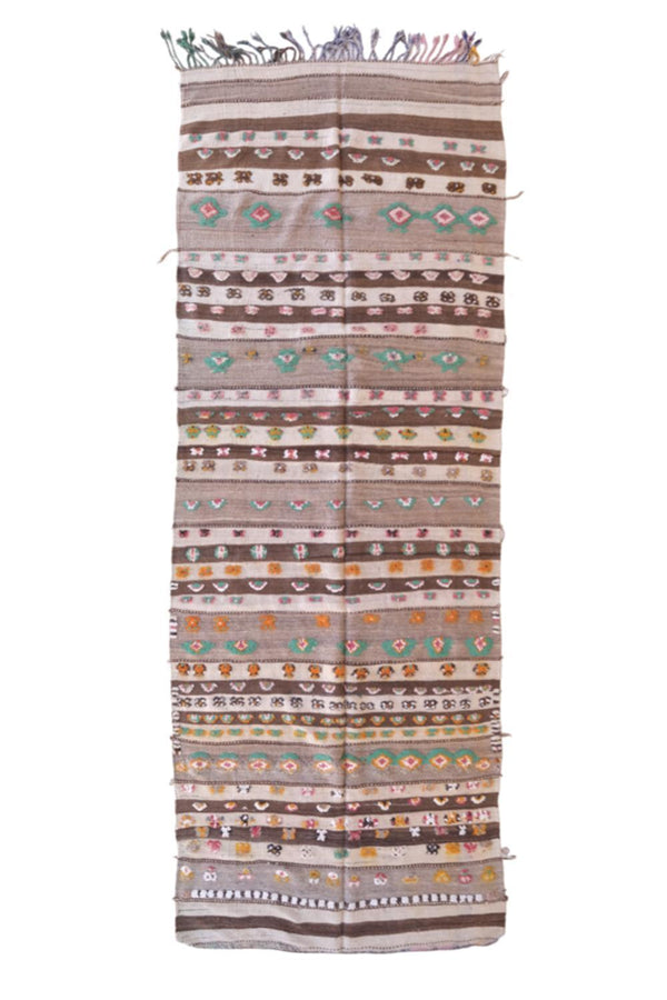 Authentic Moroccan Vintage Kilim Rug 12×4.3 ft | Flat-Woven Tribal ...